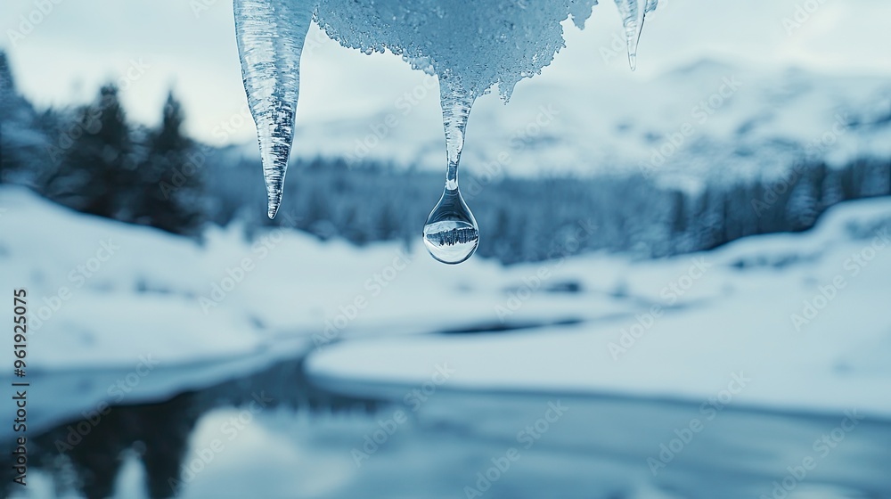Slow-motion capture of a water droplet falling from an icicle with a ...