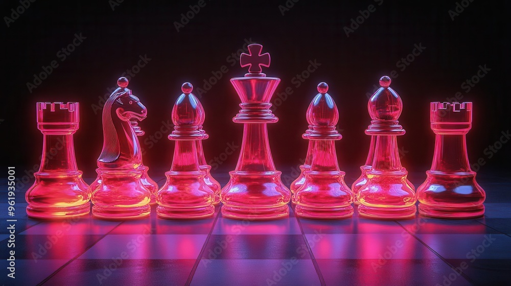 artistic arrangement of chess pieces bold red color scheme dramatic ...