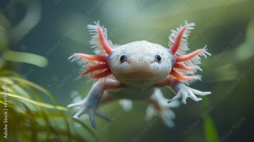 Zdjęcie Stock: Curious axolotl underwater, showcasing external gills: A ...