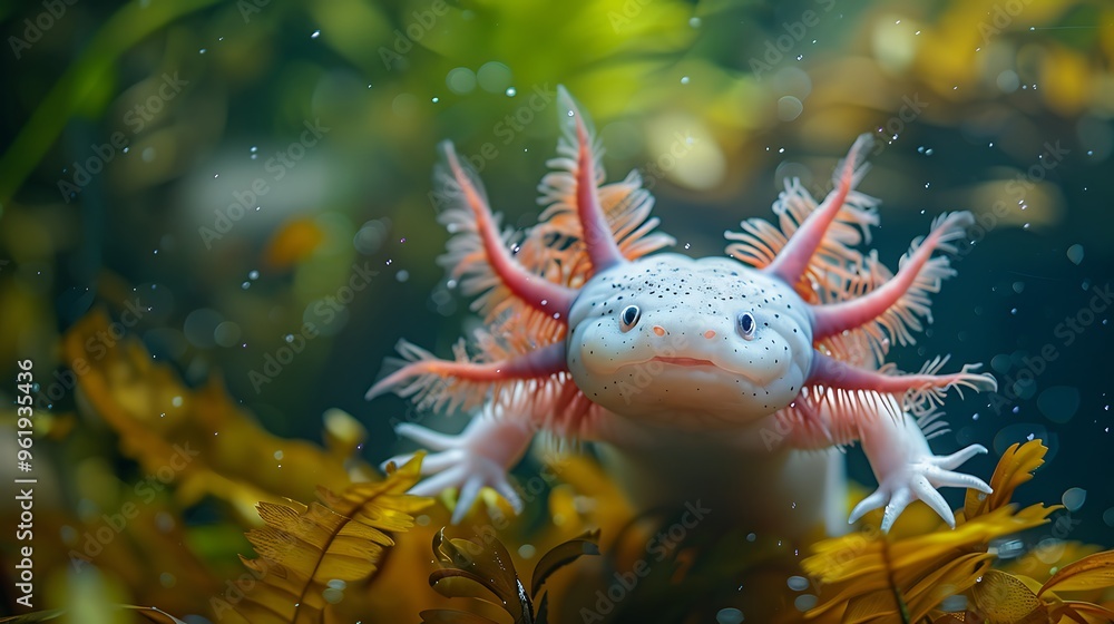 Curious axolotl underwater, showcasing external gills: A curious ...