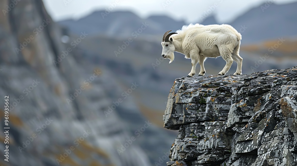Agile mountain goat balancing on steep cliff face: An agile mountain ...