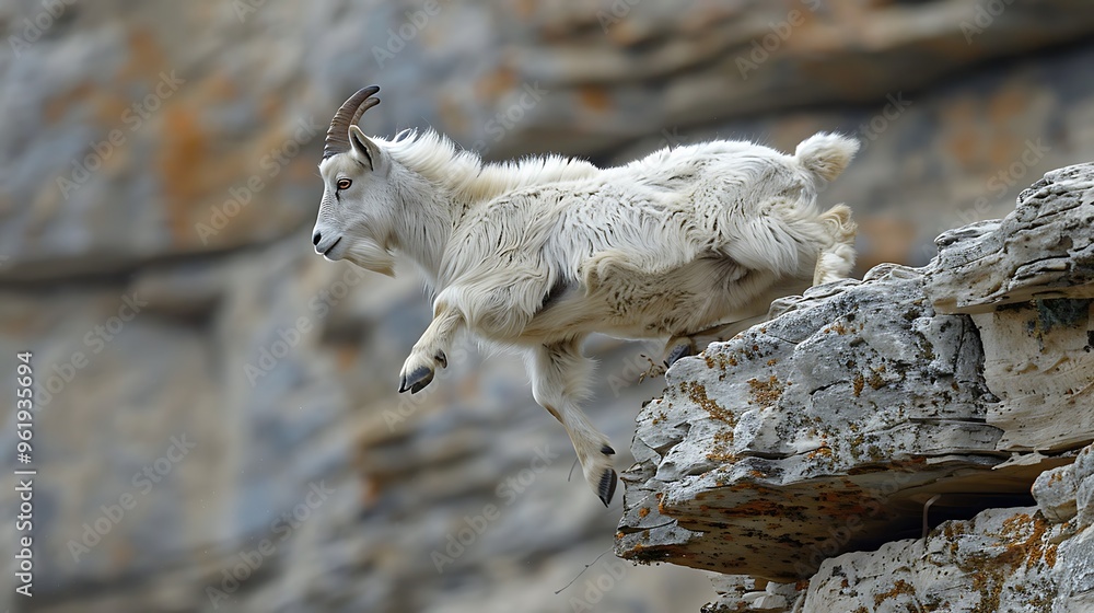 Agile mountain goat balancing on steep cliff face: An agile mountain ...
