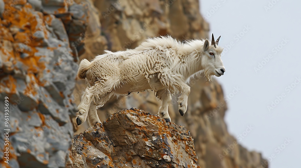 Agile mountain goat balancing on steep cliff face: An agile mountain ...