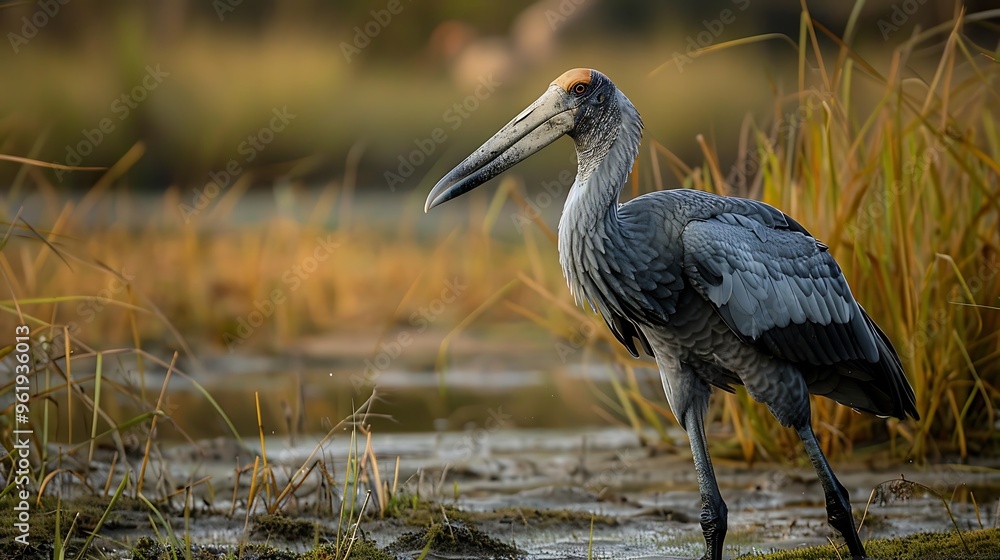 Elegant shoebill stork stalking in African wetlands: An elegant ...
