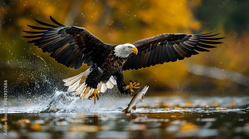 Foto de Majestic bald eagle swooping down to catch fish: A bald eagle ...