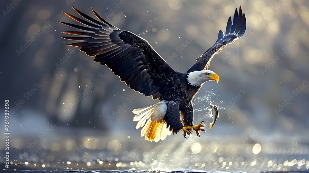 Majestic bald eagle swooping down to catch fish: A bald eagle, majestic ...