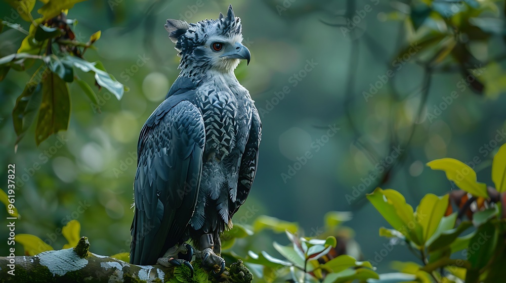 Majestic harpy eagle perched in rainforest canopy: A majestic harpy ...