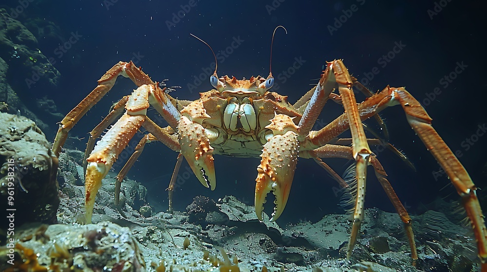 Massive Japanese spider crab in deep ocean habitat: A massive Japanese ...