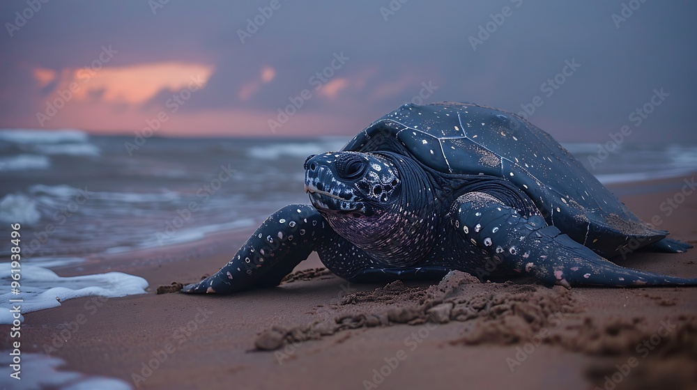 Massive leatherback sea turtle on nesting beach: A massive leatherback ...