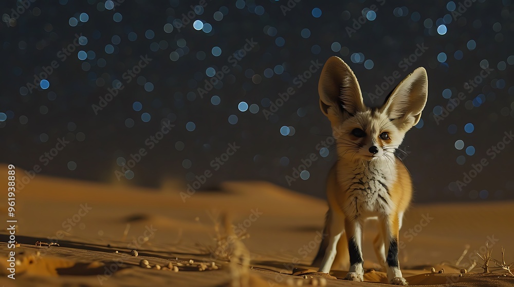 Playful fennec fox with oversized ears, desert night: A playful fennec ...