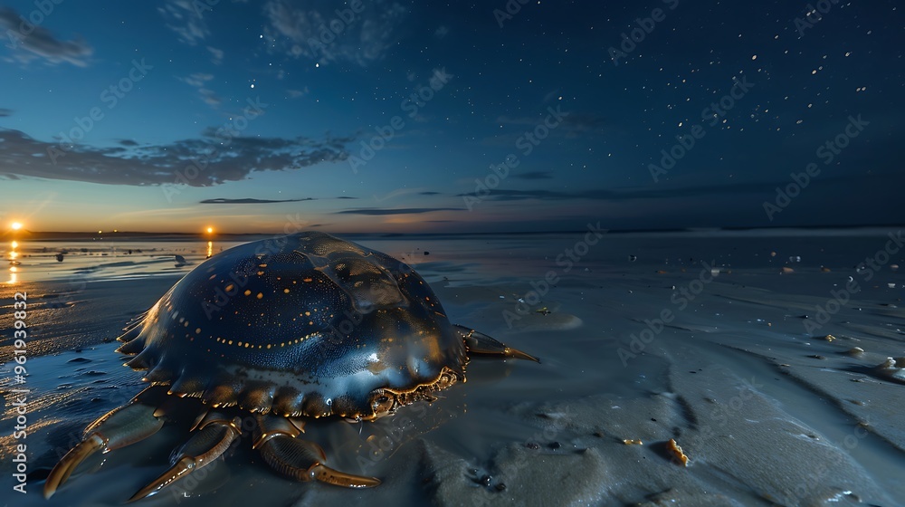 Prehistoric-looking horseshoe crab on moonlit beach: A prehistoric ...