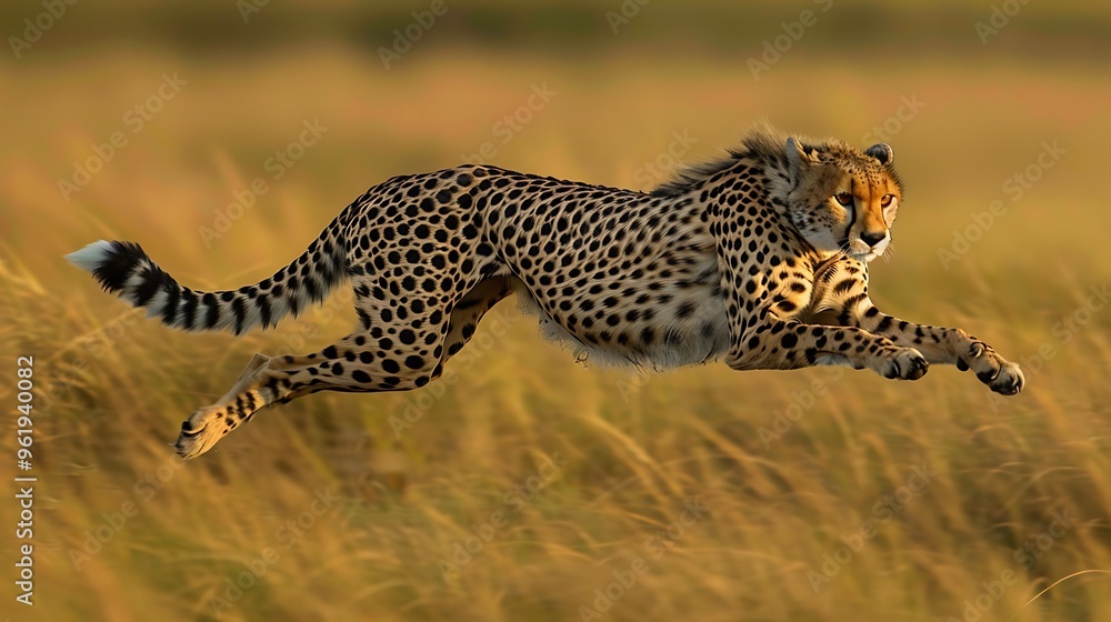 Sleek cheetah in full sprint across grasslands: A cheetah races across ...