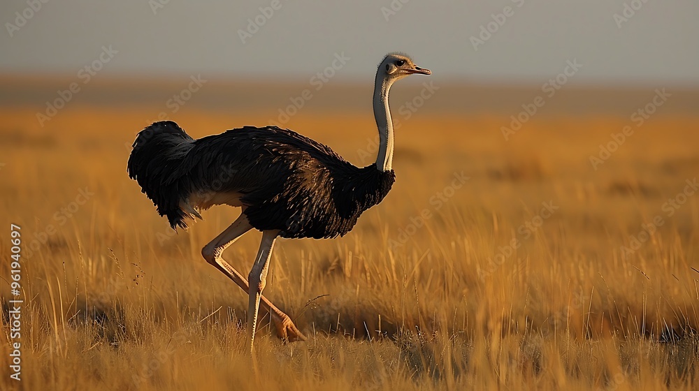 Towering ostrich running across African plain: A towering ostrich ...