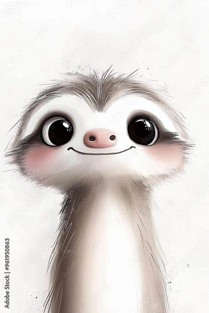 cartoon sloth smiling looking professional digital cute round slanted ...