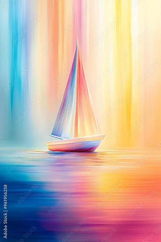 Abstract boat sailing into a spectrum of light, symbolizing leadership ...