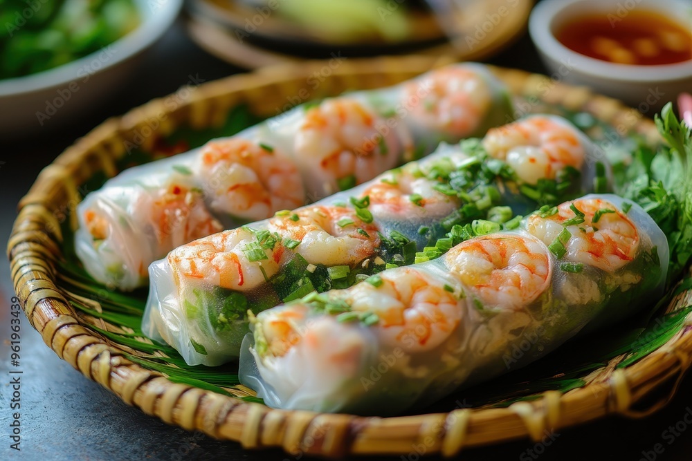 Vietnamese street food goi cuon a delicious rice paper wrap with shrimp ...
