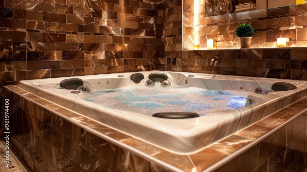 Luxury ceramic jacuzzi in premium bathroom AI generated image Stock ...