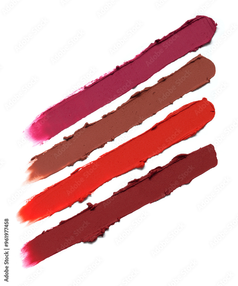 Pink red matte lipstick striped texture composition isolated on white ...