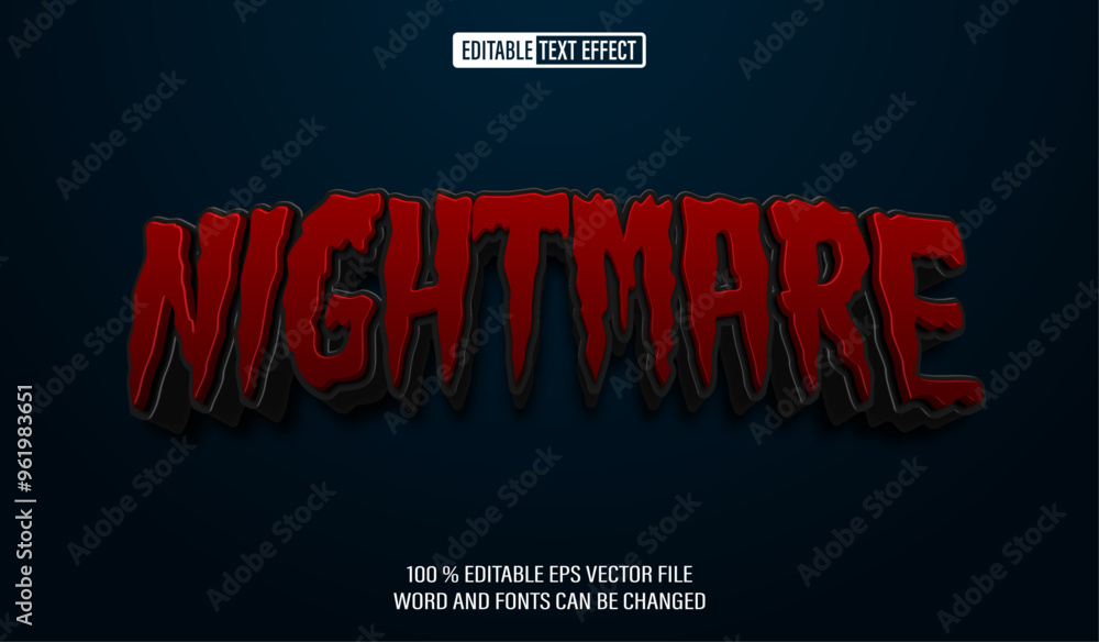 Editable 3d text style effect - Nightmare Halloween text effect Template Stock Vector | Adobe Stock
