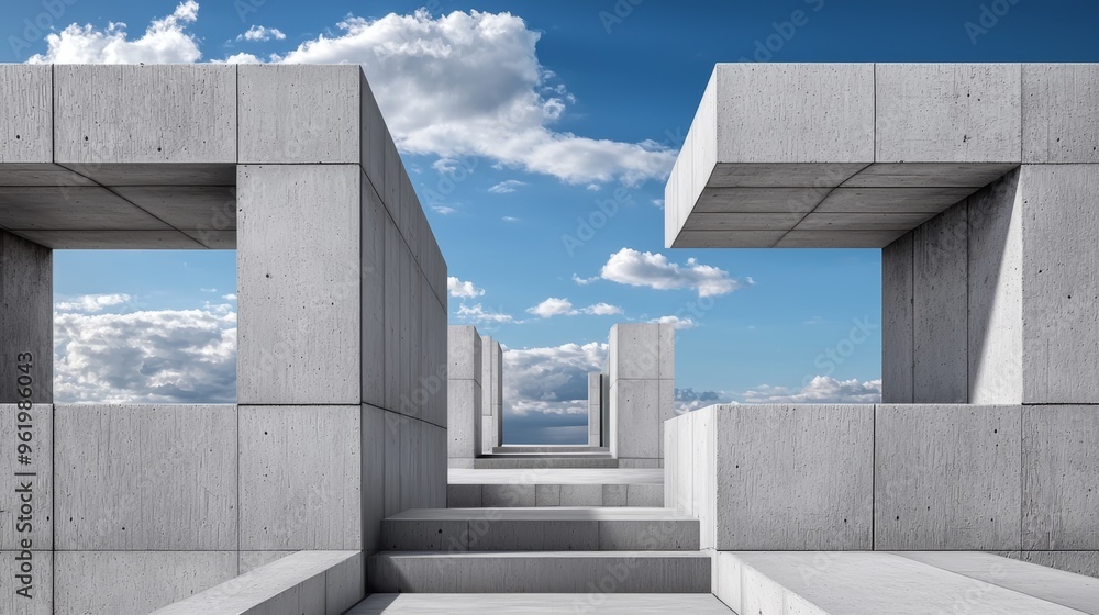 A modern architectural design featuring concrete structures against a ...