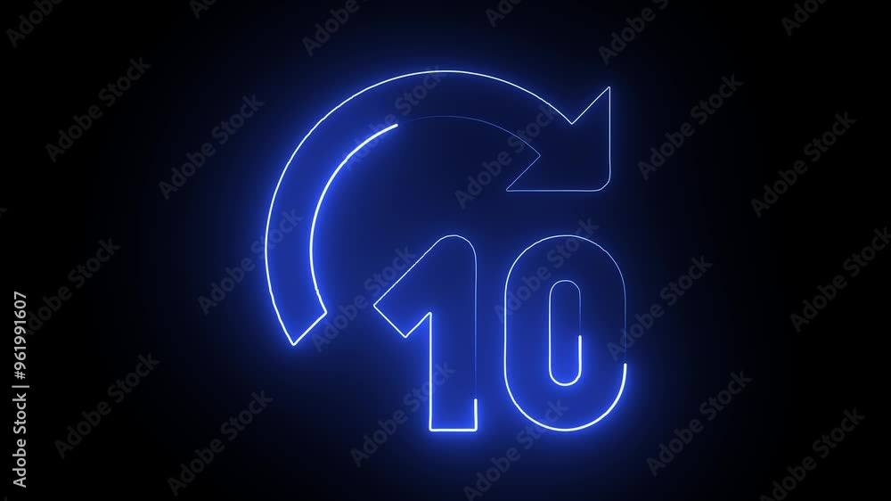 Neon light countdown numbers animation from number ten 10 to one 1 ...