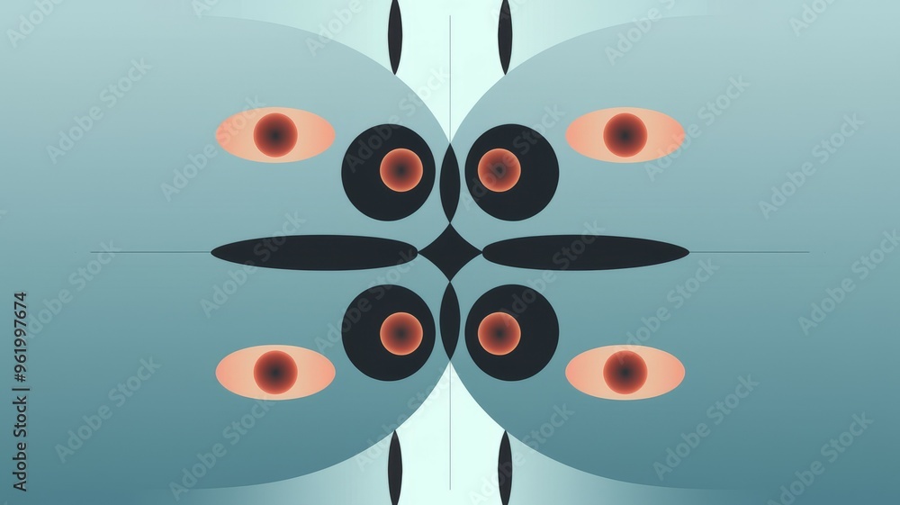 Abstract eye design. Symmetrical design of eyes, circles, and lines in ...