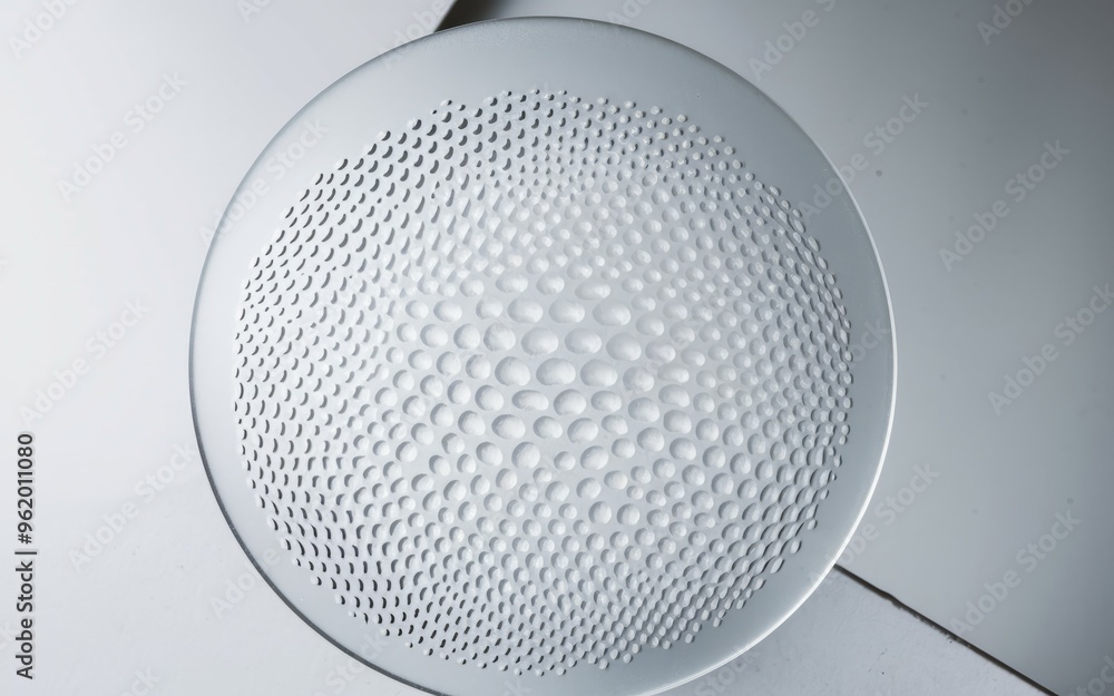 Circular pattern plate. White plate with a circular embossed pattern of ...