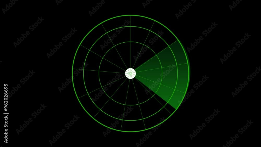 Signal transmitted Sonar radar. Glow green background with navigation radar. Animation on the ...