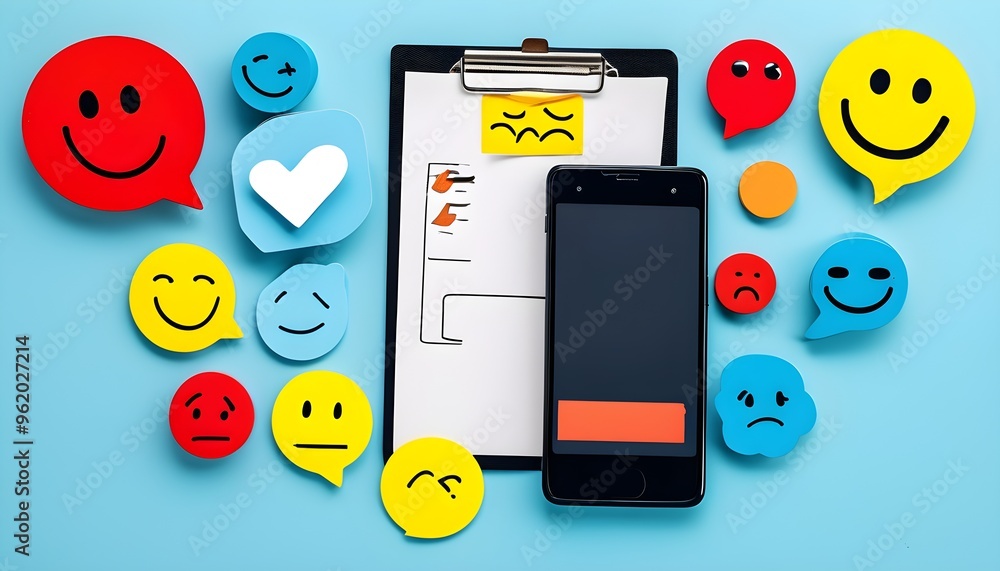Interactive feedback session using clipboard and mobile, with emojis ...
