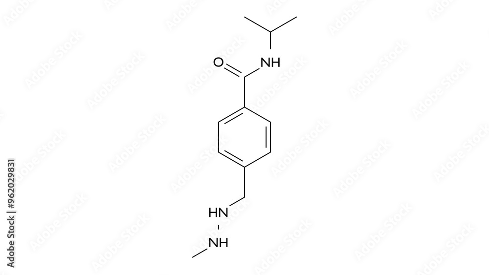procarbazine molecule, structural chemical formula, ball-and-stick ...