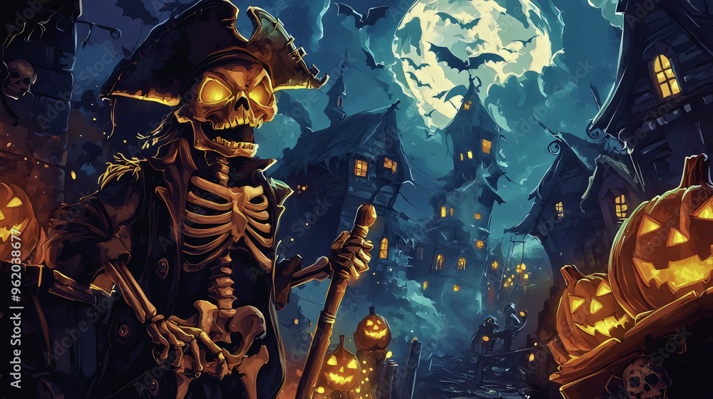 A haunted pirate captain skeleton who cannot die, sailing the seas ...