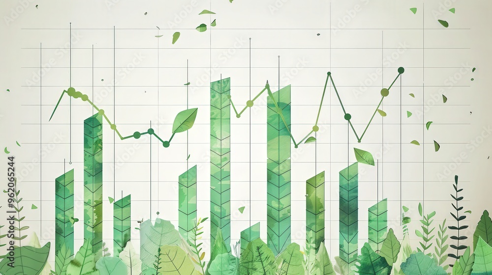 Abstract bar chart with green leaf design, blending finance with nature ...