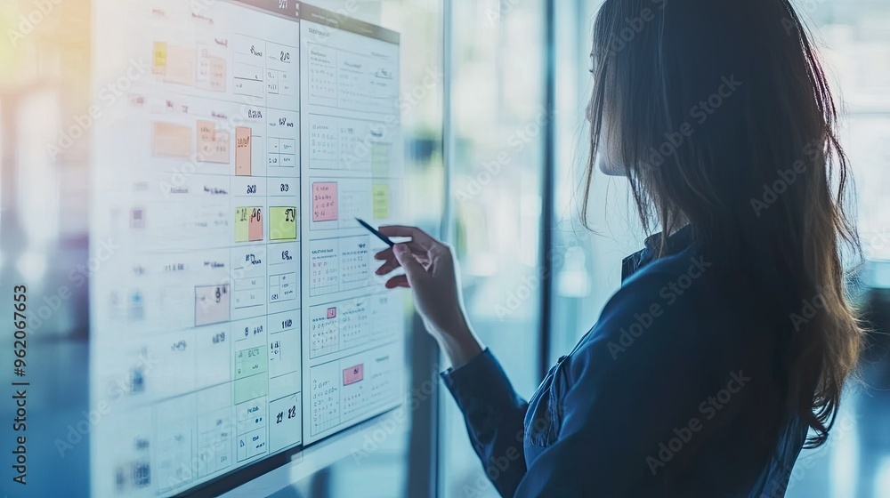 Business planning concept with a virtual screen calendar, a ...