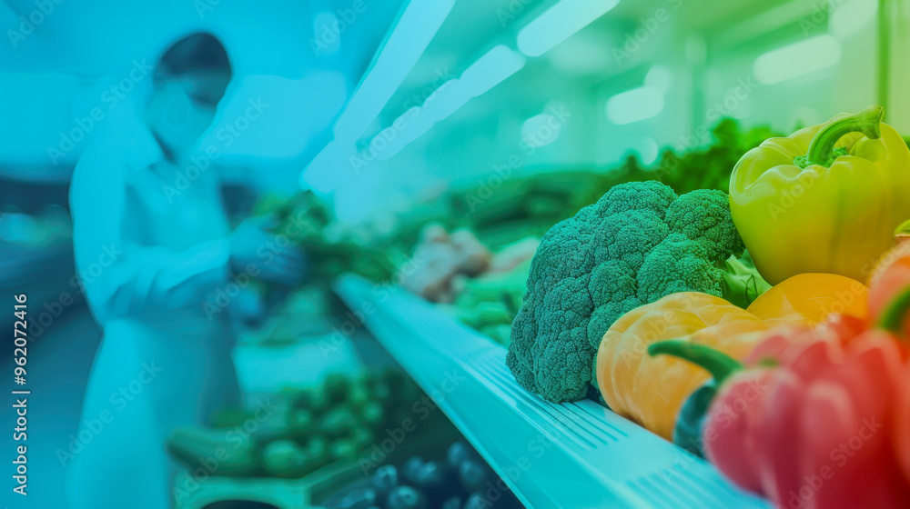 Abstract of food safety and hygiene concept featuring a vibrant array ...