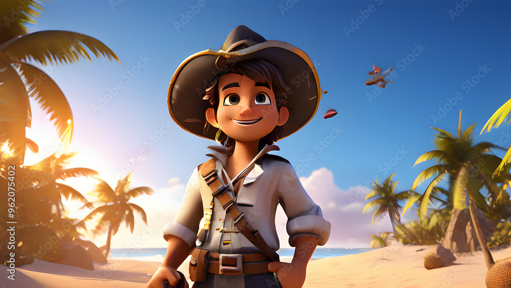 Young Adventurer Cartoon Character with Pirate Hat and Treasure Map on ...