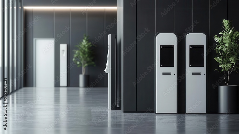 Multiple biometric facial recognition terminals installed at an office ...