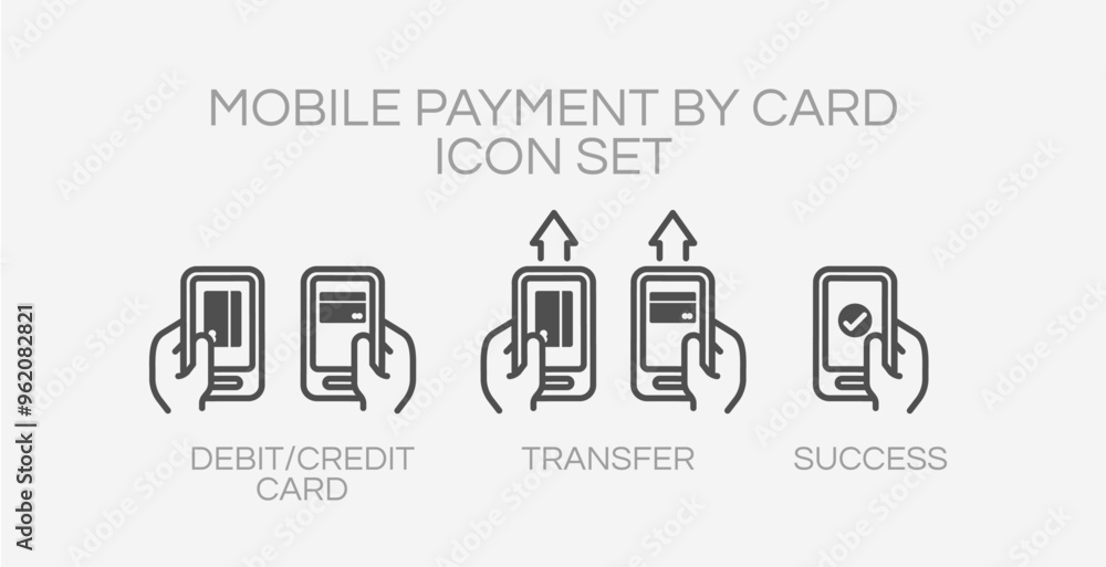Mobile payment gateway online app process icon set for cashless concept ...