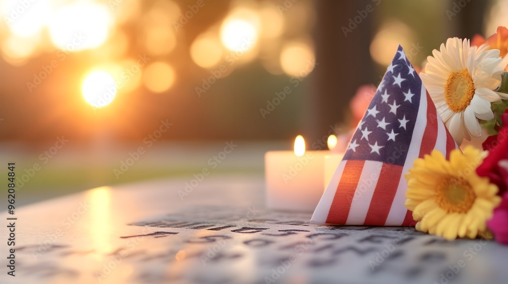 American Flag Tribute on 911 Memorial - Candlelight Vigil with Flowers ...