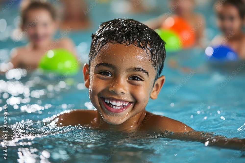Children in the pool, water aerobics, energetic exercise join in on fun ...