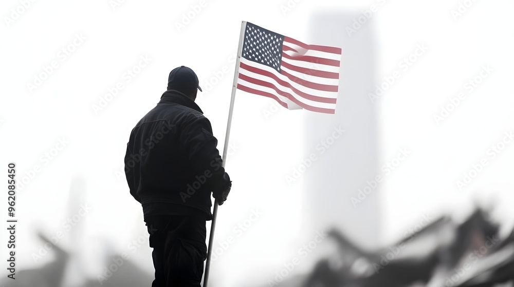 Heroic Firefighter Raises American Flag at Ground Zero - Iconic Black ...