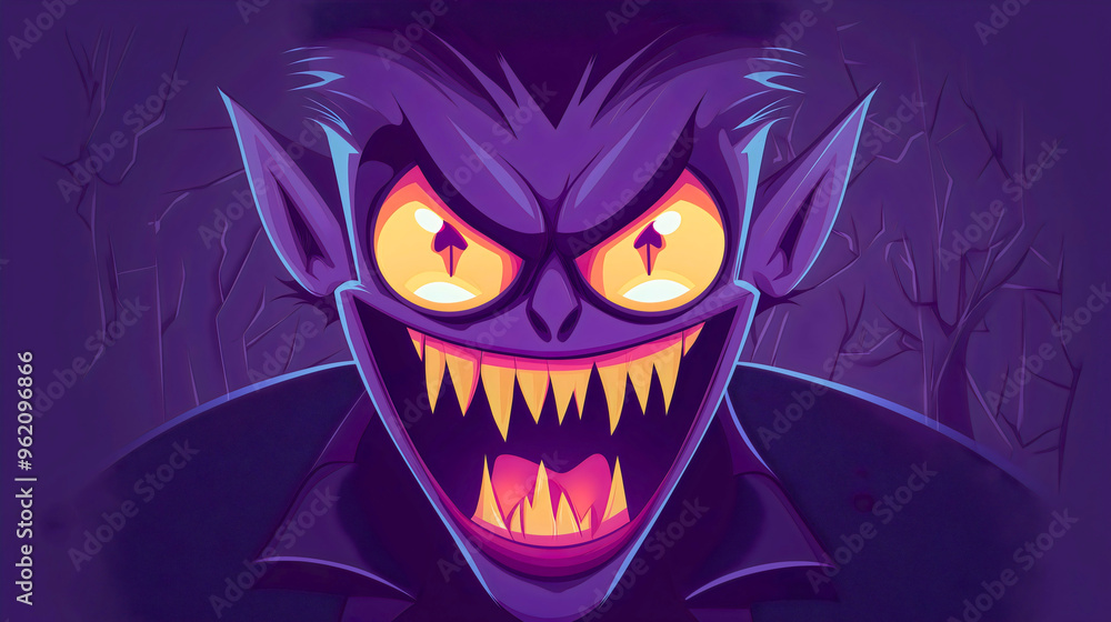 Dracula vampire with his large jaws open, preparing to bite, a ...