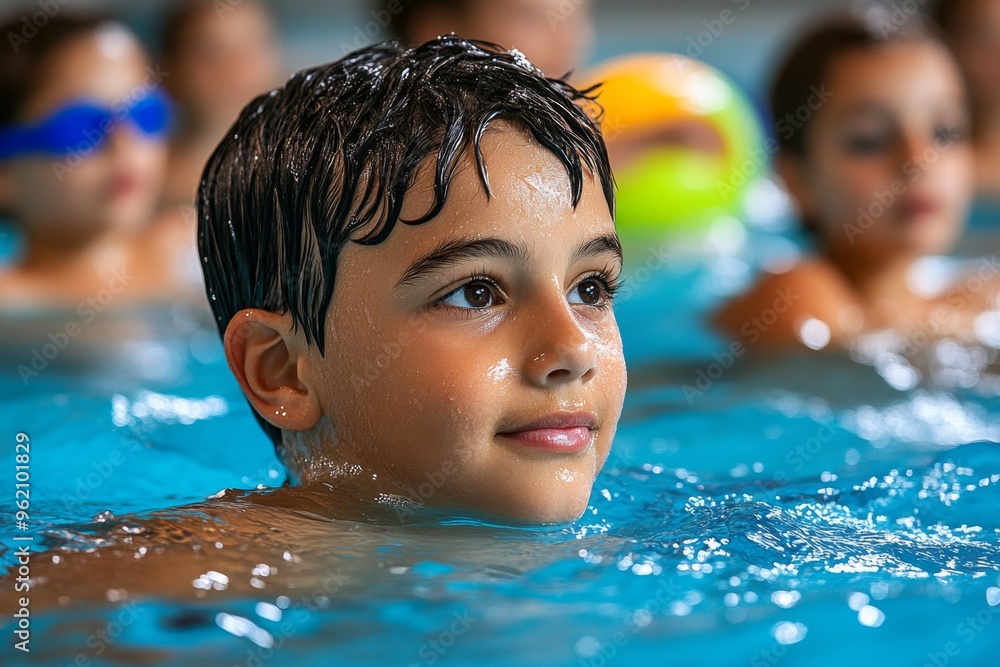 Children in the pool, water aerobics, energetic exercise join in on fun ...