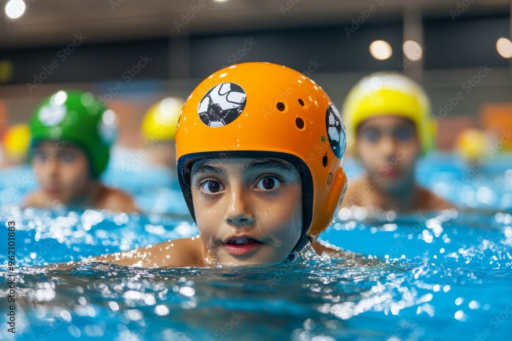 Children in the pool, water polo, friendly competition work together in ...