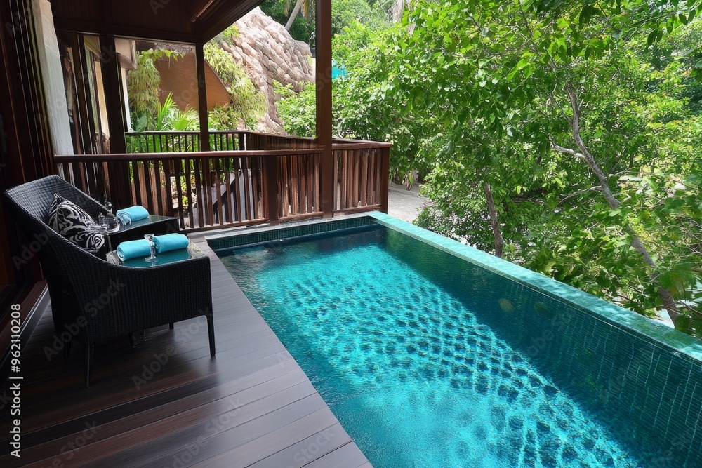 Hotel room, private plunge pool, ultimate relaxation offers a secluded ...
