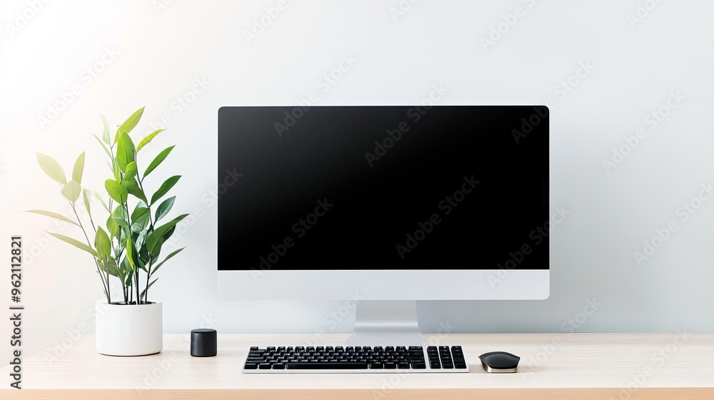Minimalist desktop setup with a single monitor, mechanical keyboard ...