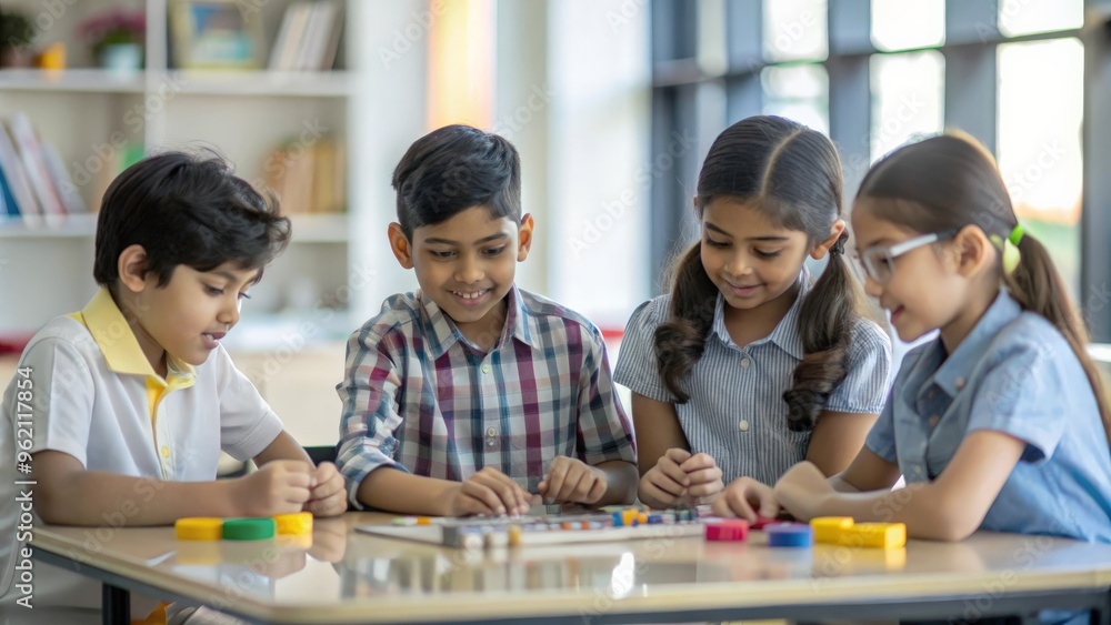 Indian students engaged in educational games in the classroom ...