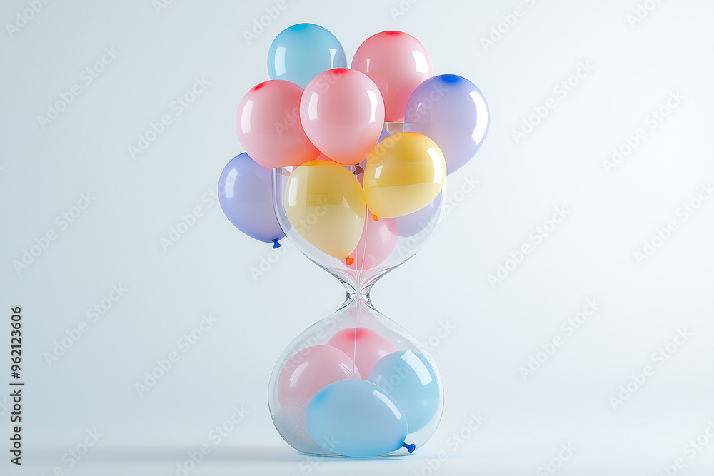 Helium balloons inside the hourglass. Time for fun, turn back time ...