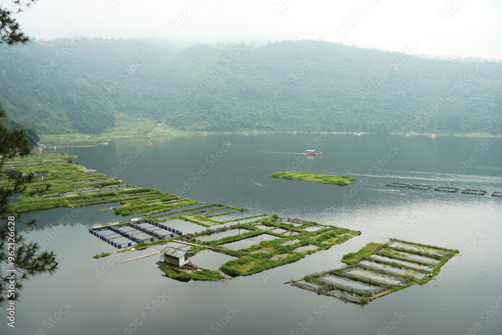Telaga Menjer Lake, Wonosobo, Central Java, Indonesia with boats and ...