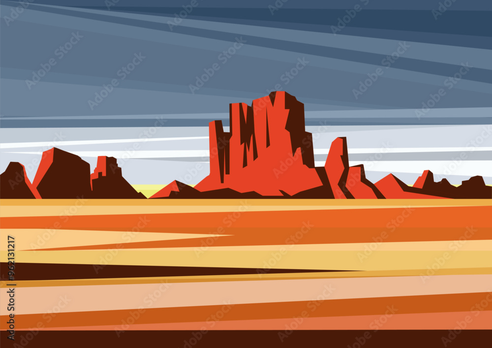 Death Valley National Park illustration. Rocky Desert landscape ...