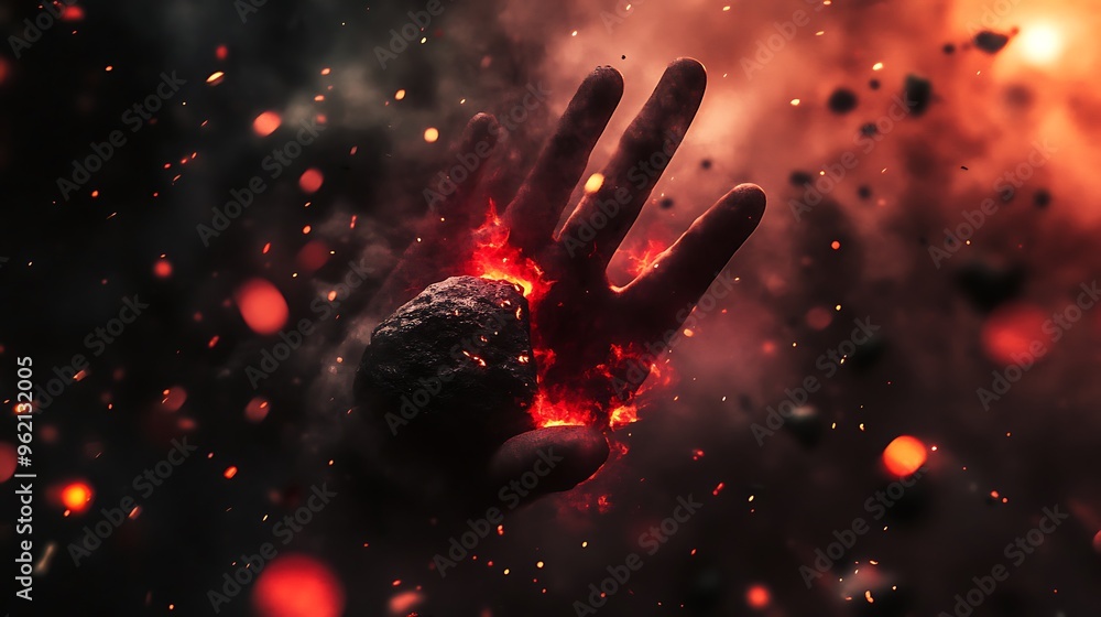 A powerful image of a hand gripping a rock amidst bullets, fire, and ...